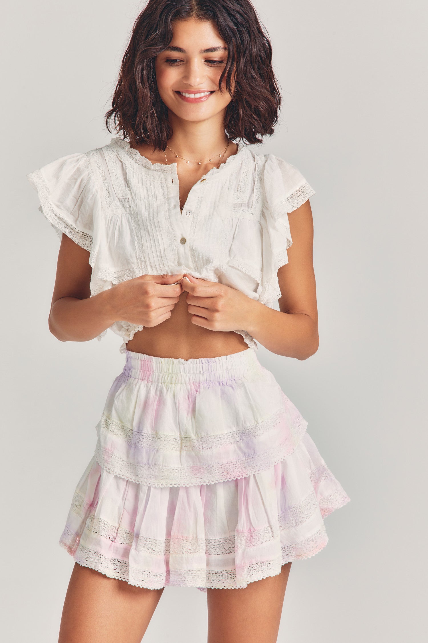 LOVESHACKFANCY LoveShackFancy Ruffle Mini Heritage Skirt with Lace Trims